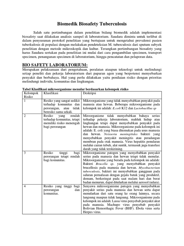 Biosafety TB: Protokol & Risiko | PDF | Pengembangan Diri | Kesehatan ...