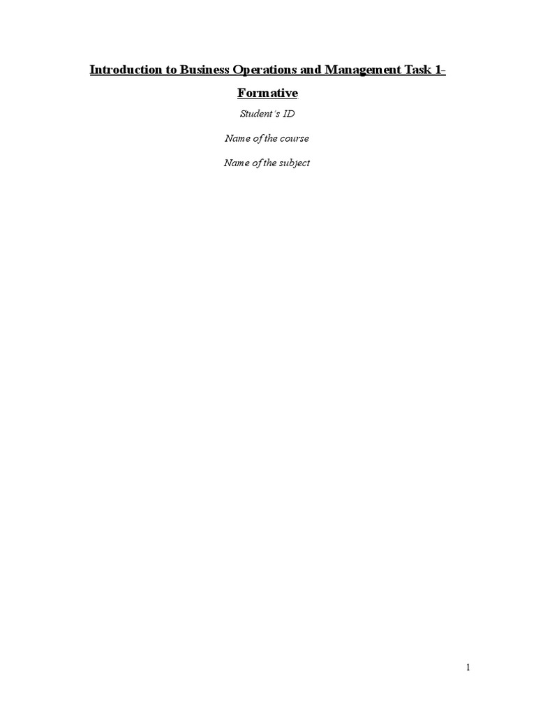 Introduction To Business Operations and Management Task 1 | PDF ...