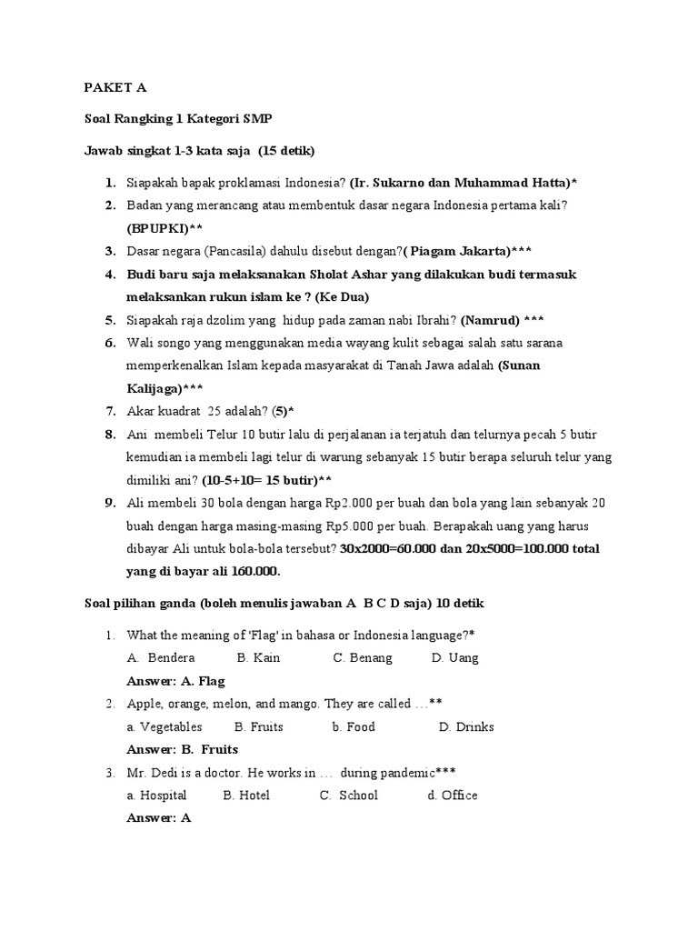 Soal Rangking 1 Kategori SMP | PDF | Perjalanan
