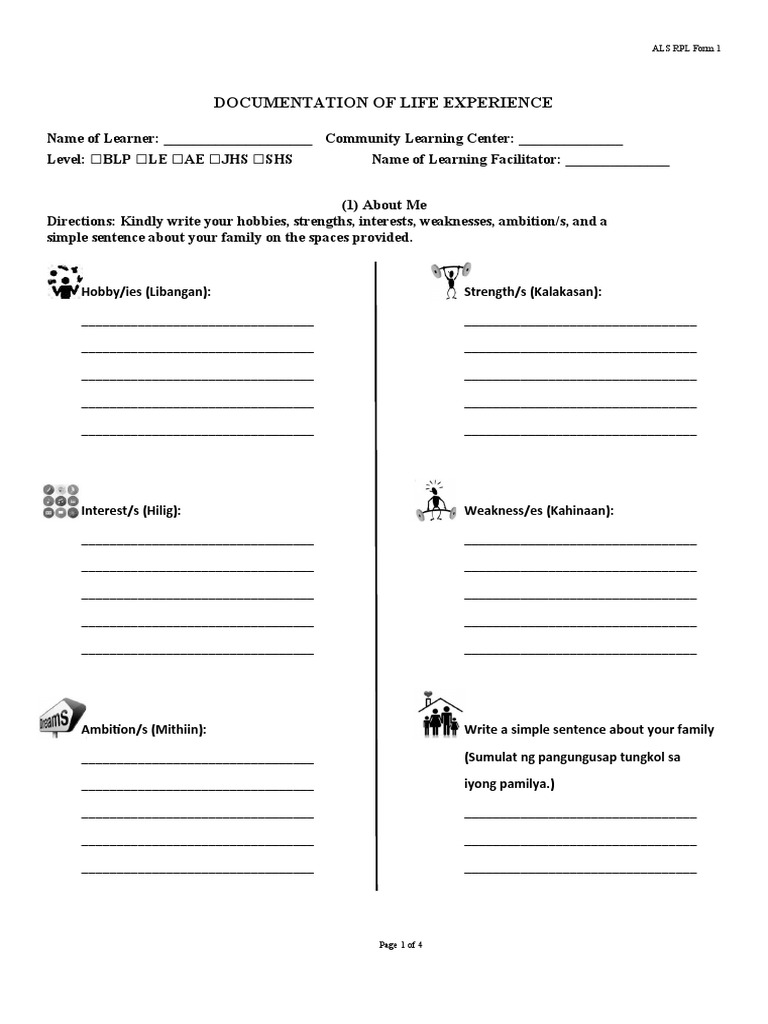 ALS RPL Form 1 Documentation of Life Experiences | PDF | Computer File ...