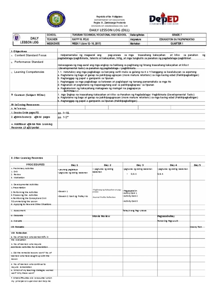 Esp 7 DLL Quarter 1 | PDF