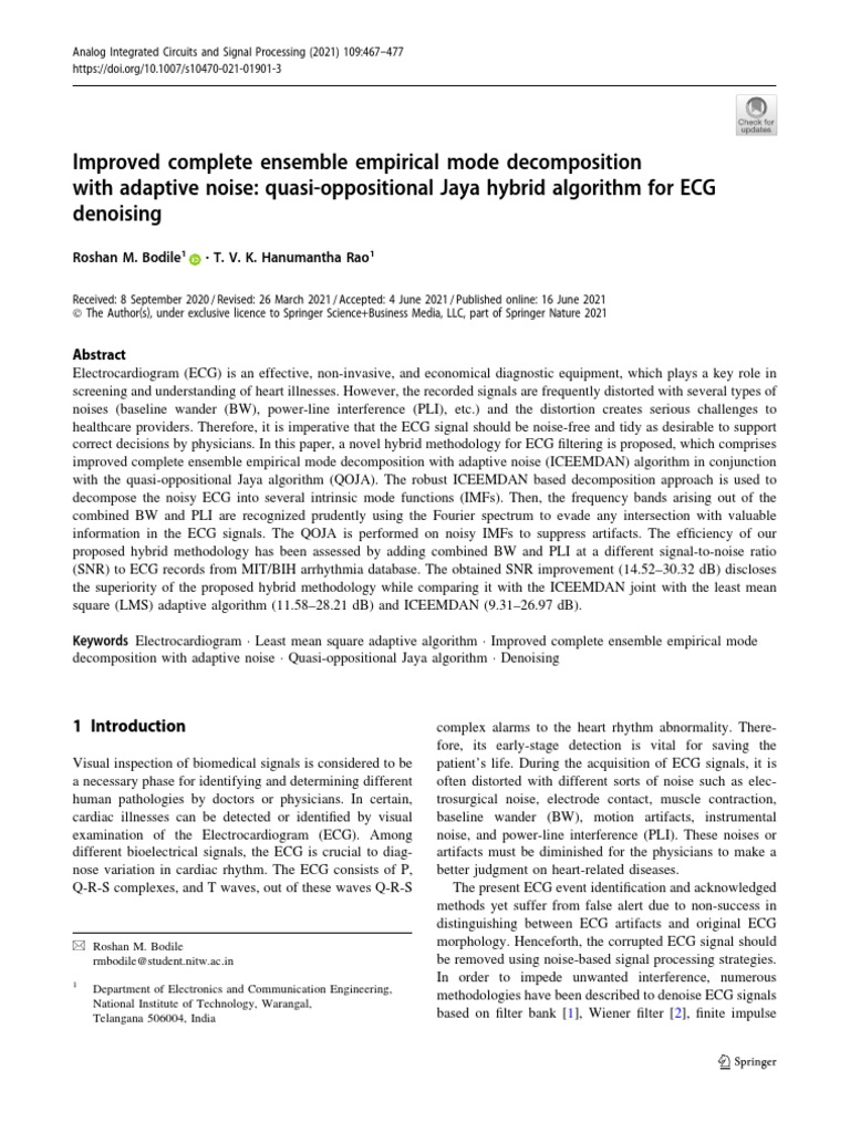 Improved Complete Ensemble Empirical Mode Decomposition Using JAYA HYBRID | PDF | Signal To ...