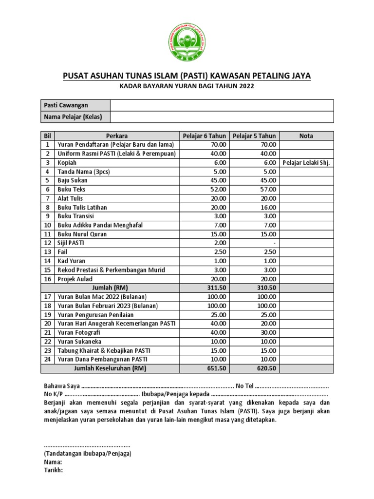 Kadar Bayaran Yuran Pasti Ana 2022 Update 30 November 2021 Pdf