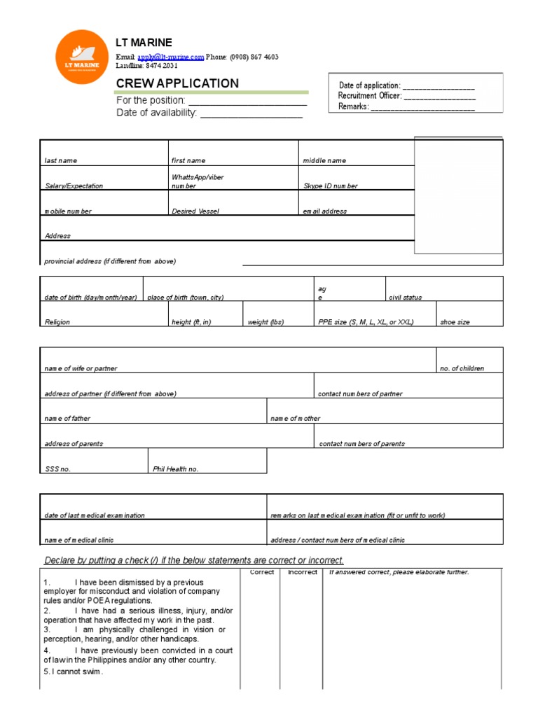 LT Marine Application Template | PDF | Health Sciences