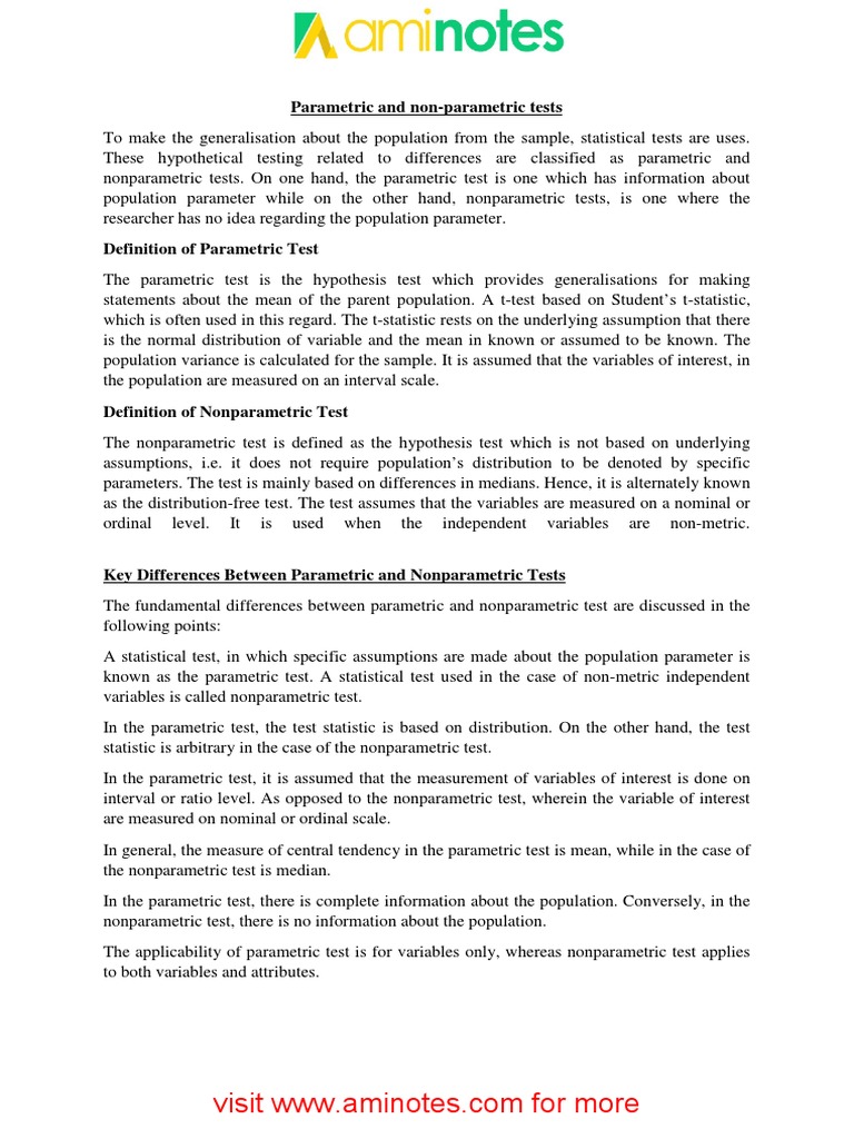 Parametric & Non-Parametric Test... (Stats) Part2 | PDF | Nonparametric ...