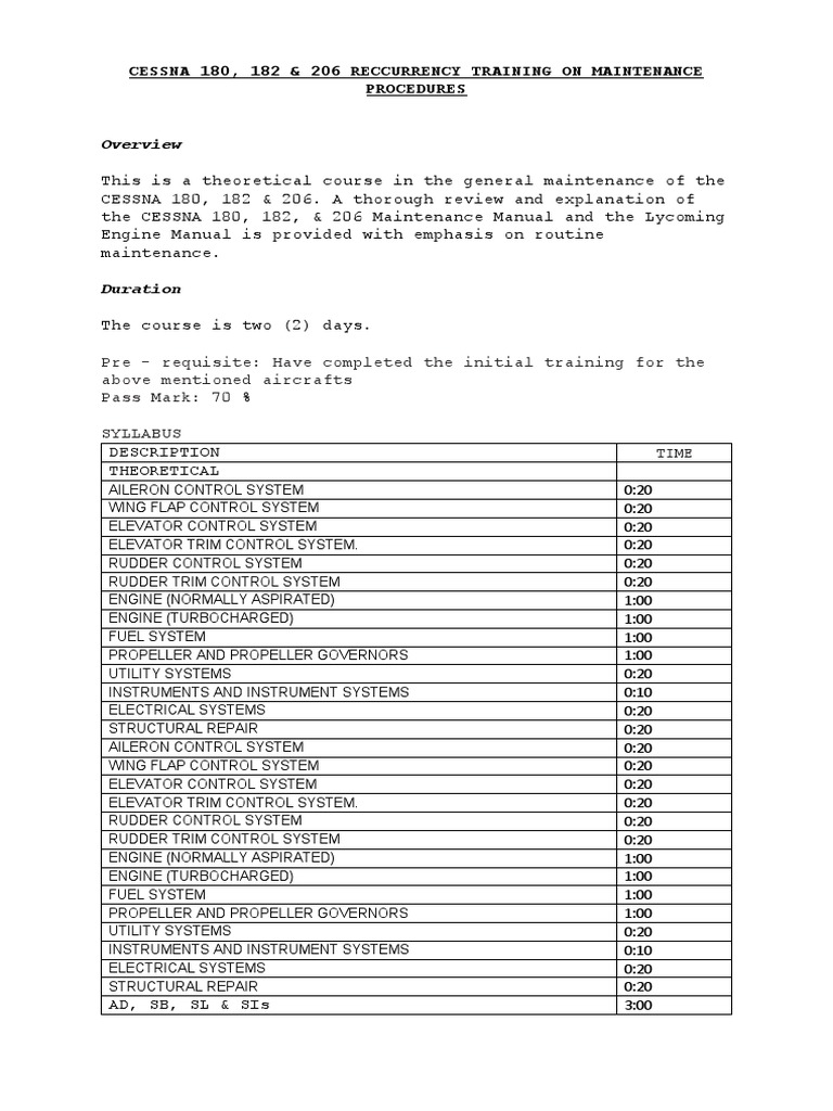 Cessna 180, 182 & 206 Training Syllabus | PDF | Aileron | Aircraft