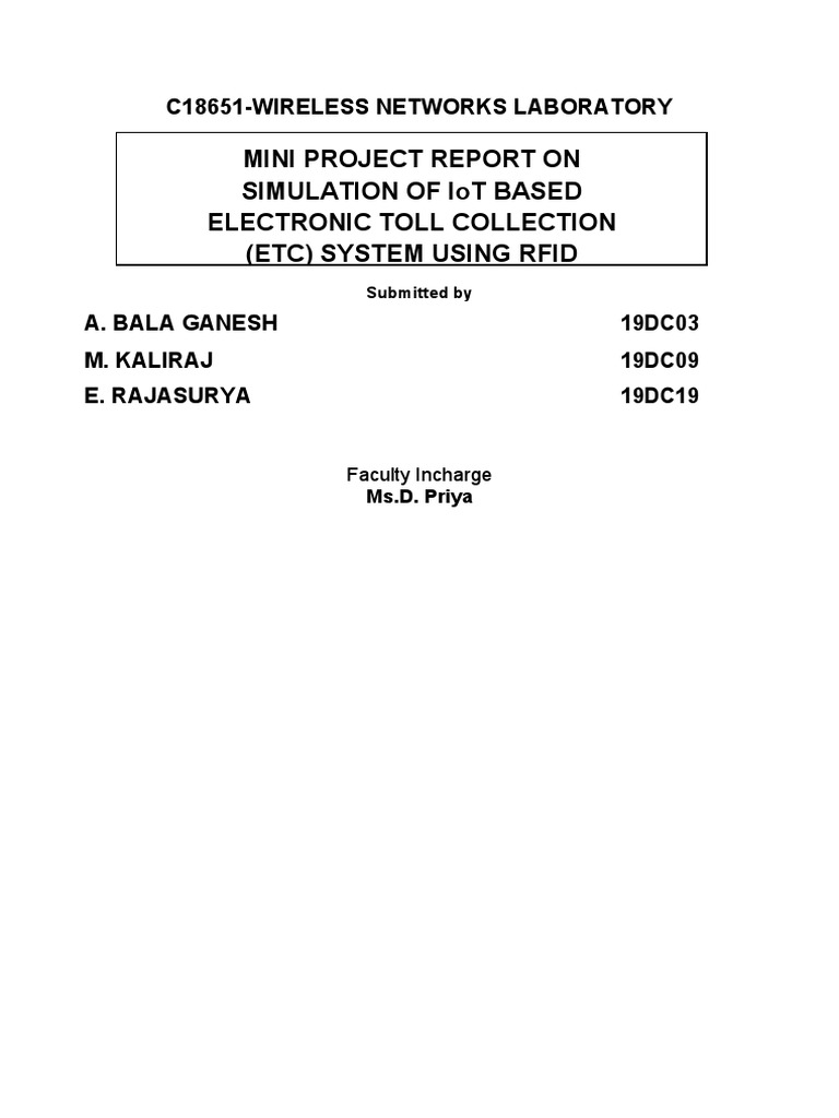 MINI PROJECT REPORT ON SIMULATION OF IoT BASED ELECTRONIC TOLL ...