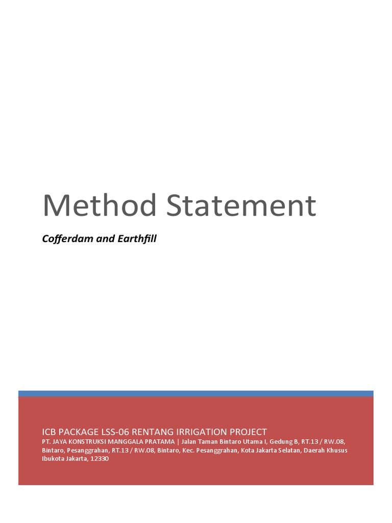Method Statement Cofferdam Dan Earthfill | PDF