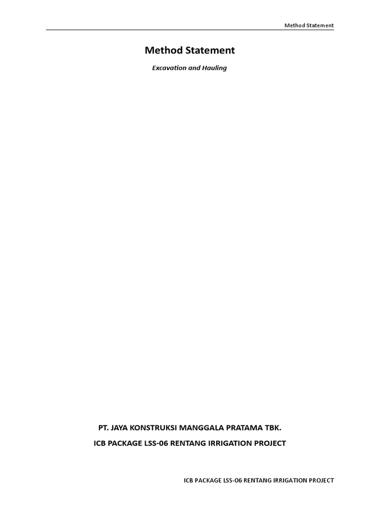 Method Statement Excavation and Hauling | PDF