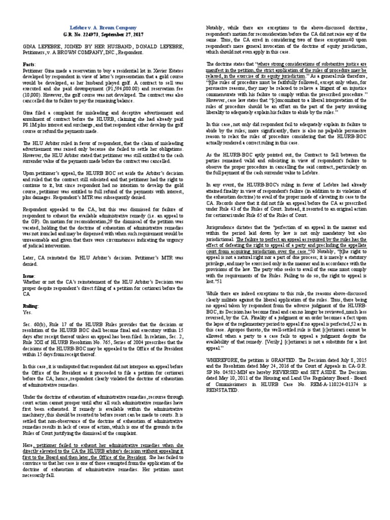 Lefebre vs. A. Brown Company | PDF | Appeal | Certiorari