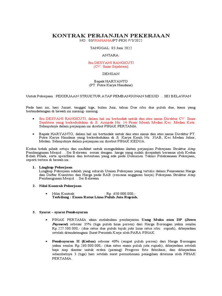 Draf Kontrak | PDF | Pengelolaan Keuangan & Uang