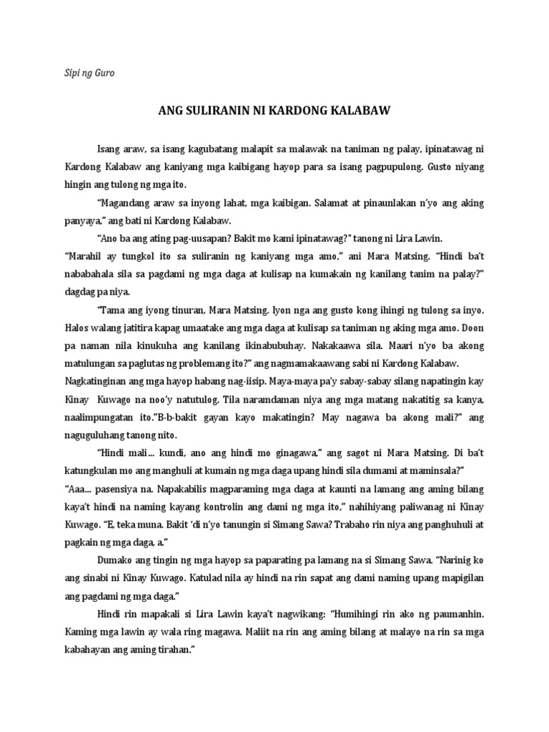 Ang Suliranin Ni Kardong Kalabaw | PDF