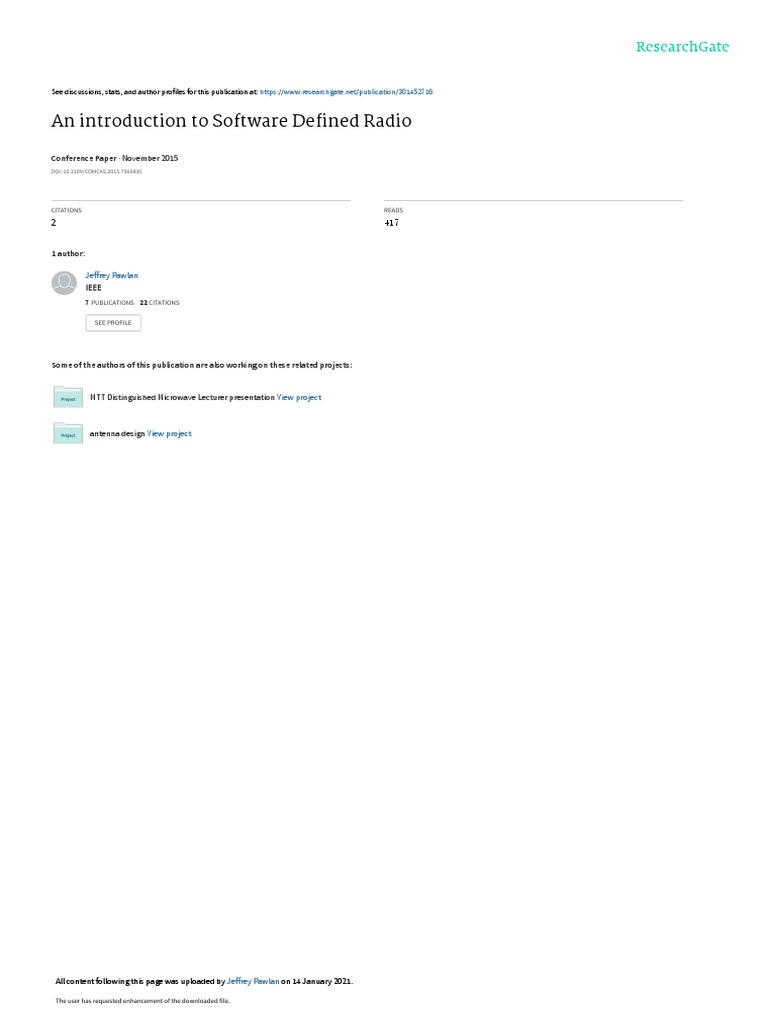 An Introduction To Software Defined Radio: November 2015 | PDF | Waveguide | Antenna (Radio)