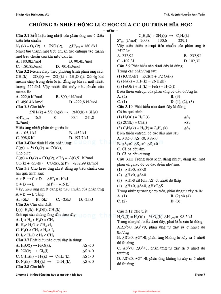 Hoa Dai Cuong Bai Tap Hoa Dai Cuong Chuong 3 (Cuuduongthancong - Com) | PDF