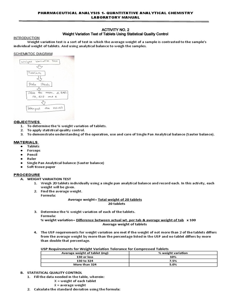 ACTIVITY 2-WEIGHT VARIATION OF TABLETS | PDF | Tablet (Pharmacy) | Weight