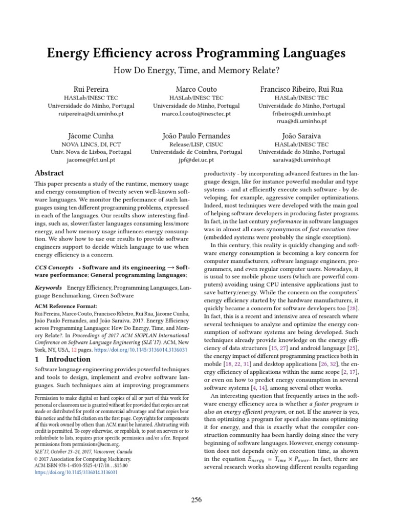 Energy Efficiency Across Programming Languages: How Do Energy, Time, and Memory Relate? | PDF ...
