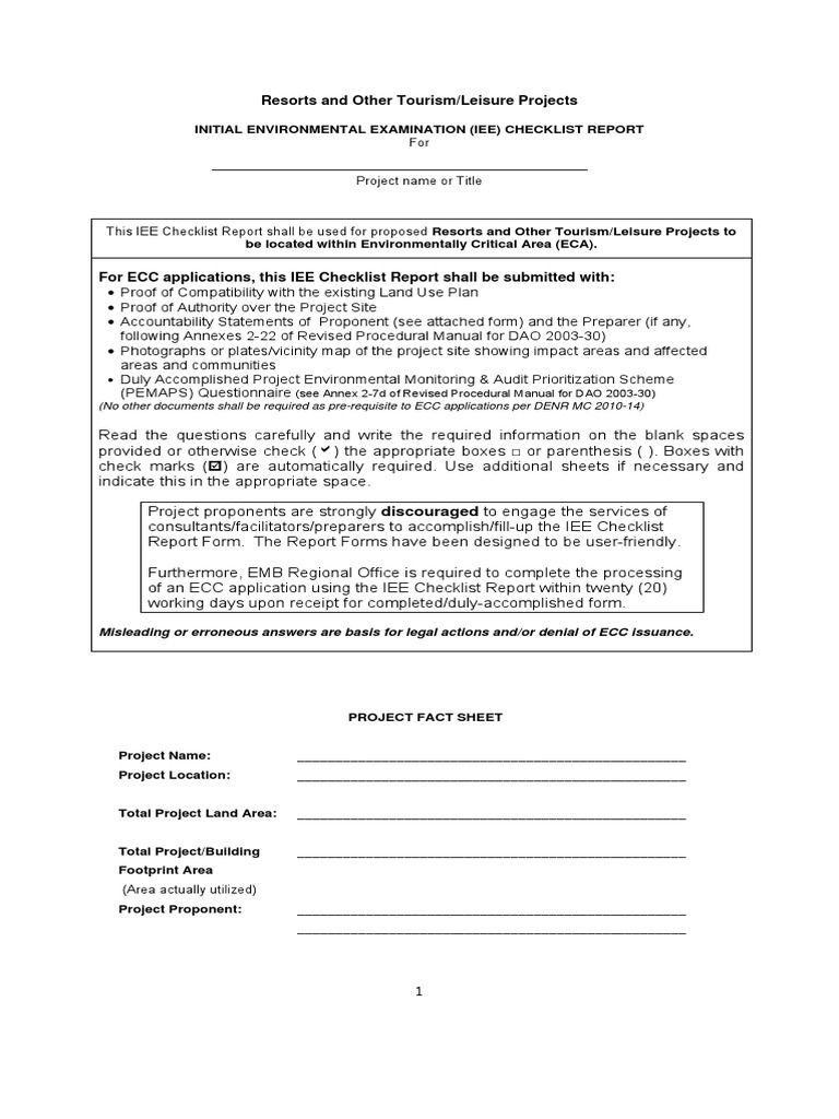 IEE Checklist for Leisure Projects | PDF | Water | Flood