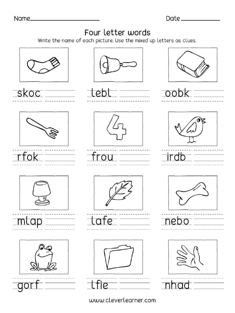 Four Letter Words Picture Clue Worksheet 01 | PDF