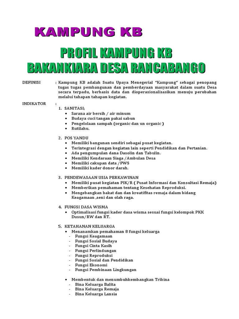 Kampung KB Bakankiara: Program Pemberdayaan Desa | PDF | Memasak ...