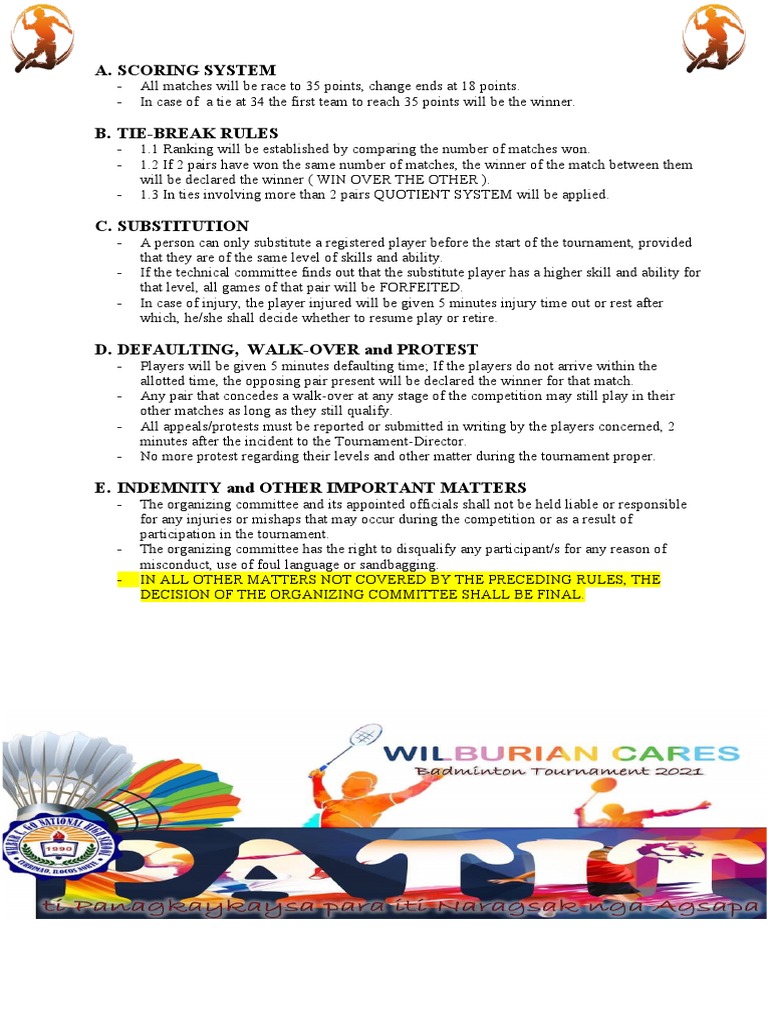 Tournament Rules and Guidelines 2021 2 Final | PDF