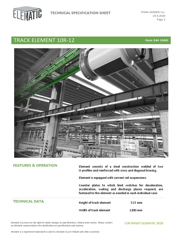Track Element 10R-12: Technical Specification Sheet | PDF | Sheet Metal ...