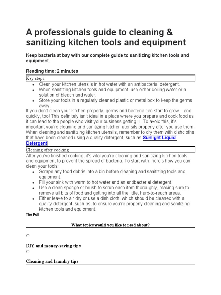 A Professionals Guide To Cleaning Sanitizing Kitchen Tools And