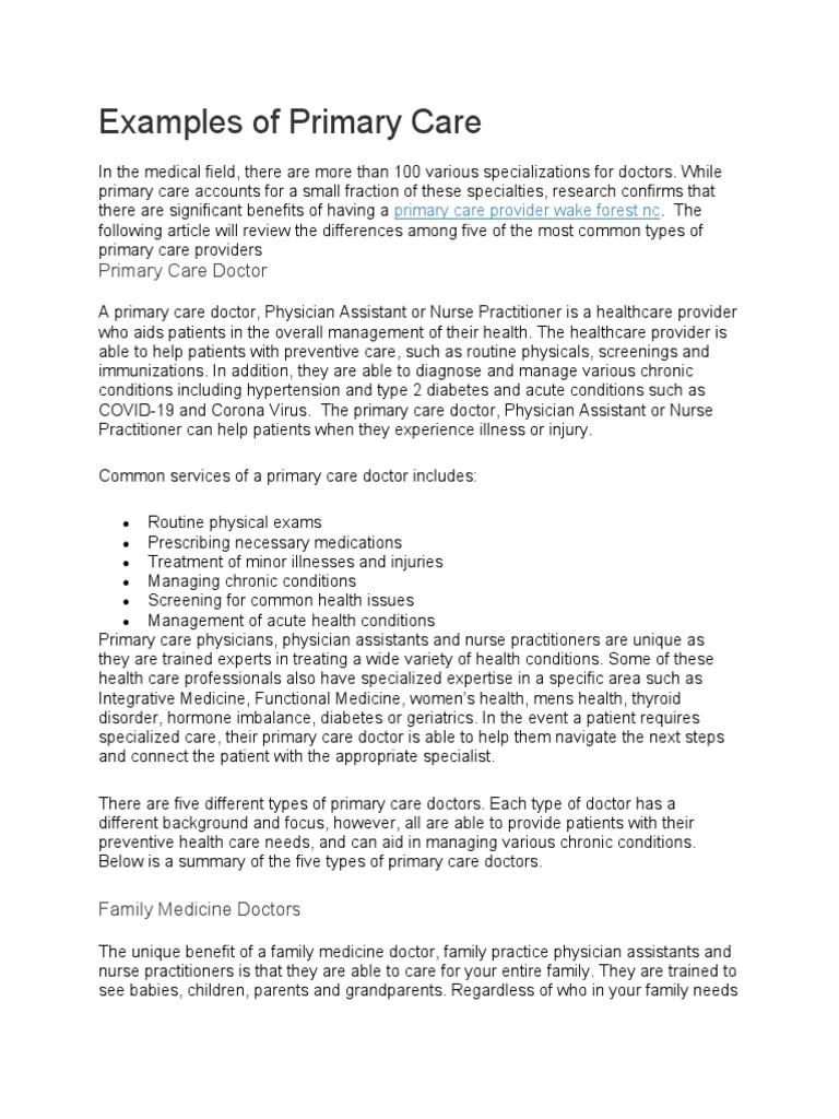 Examples of Primary Care | PDF