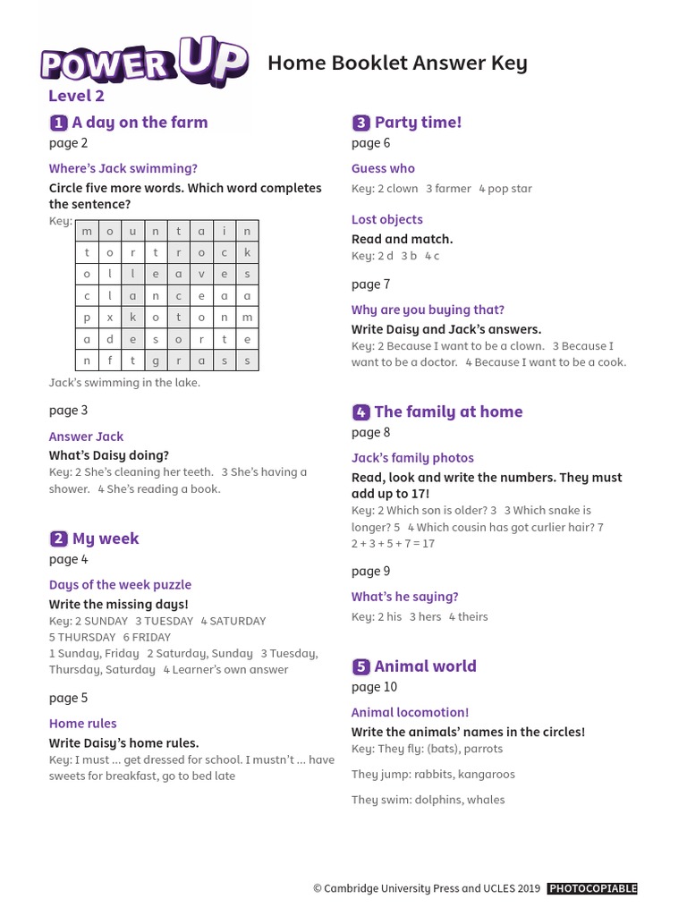 Home Booklet Answer Key: Level 2 | PDF | Menu