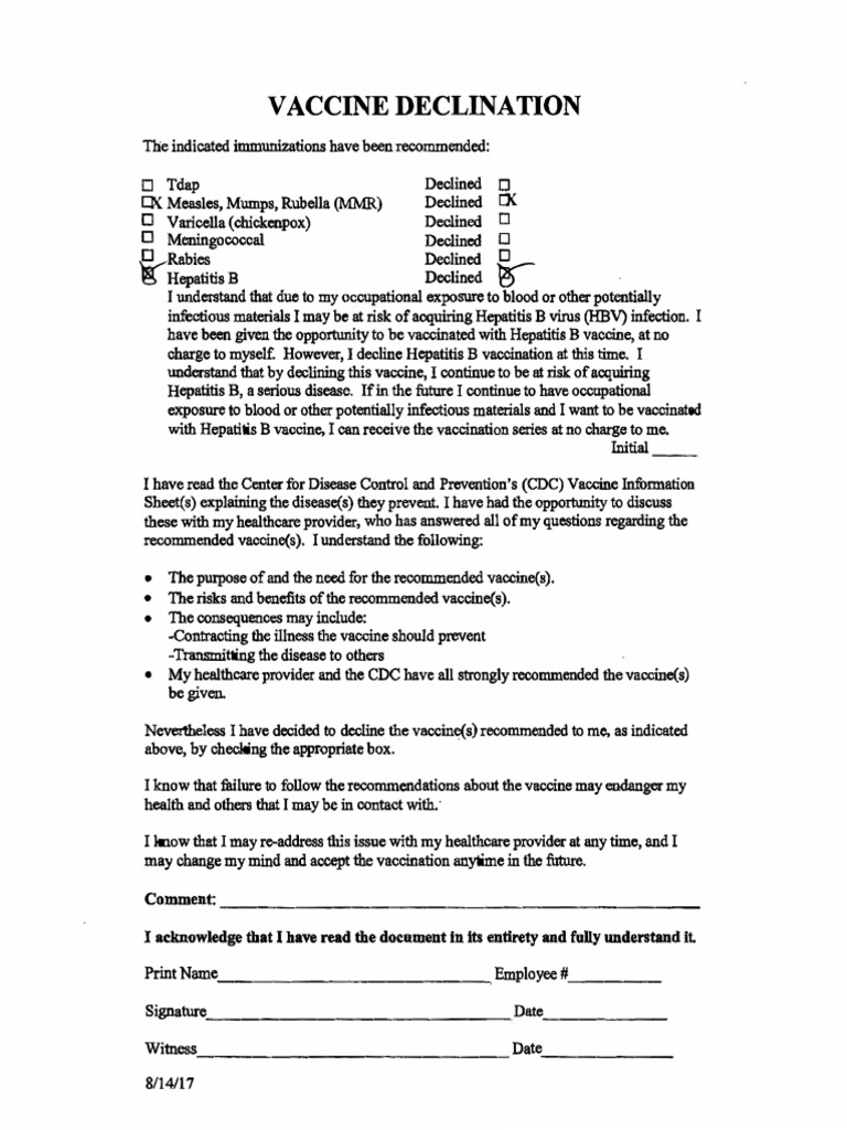 Dignity HepB Declination Form | PDF | Vaccines | Hepatitis B
