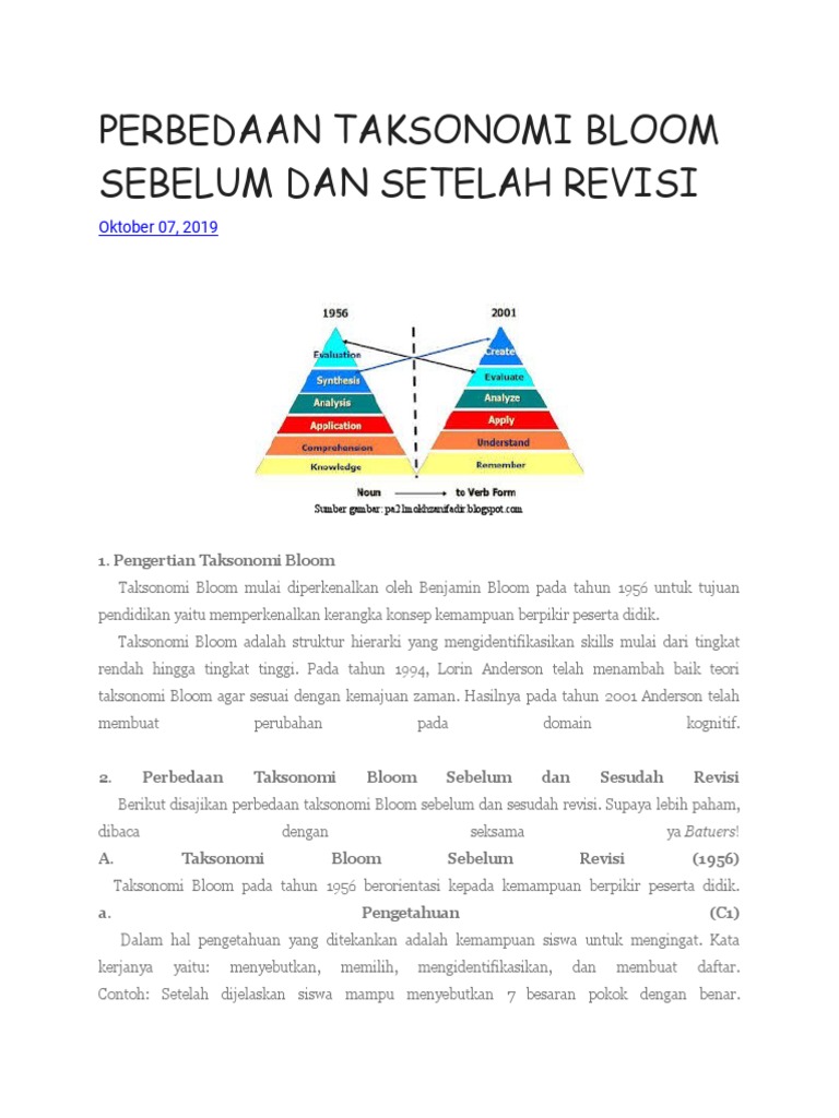 Perbedaan Taksonomi Bloom Sebelum Dan Setelah Revisi | PDF