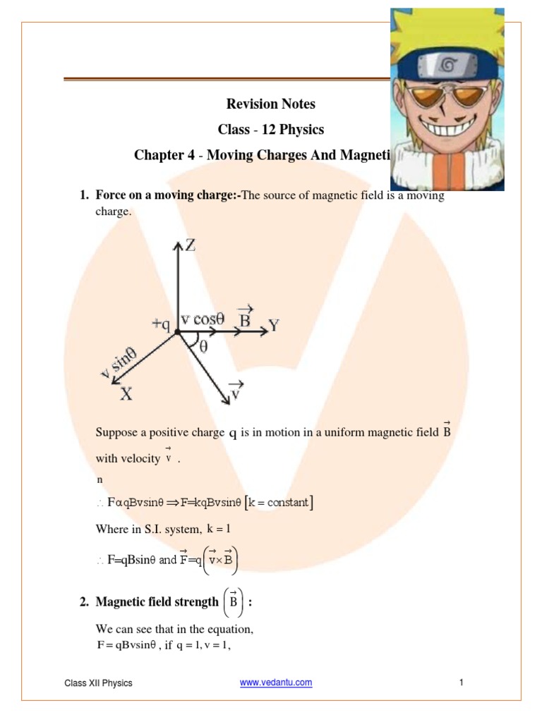 Class 12 Physics Revision Notes Moving Charges and Magnetism (1) LEARN ...