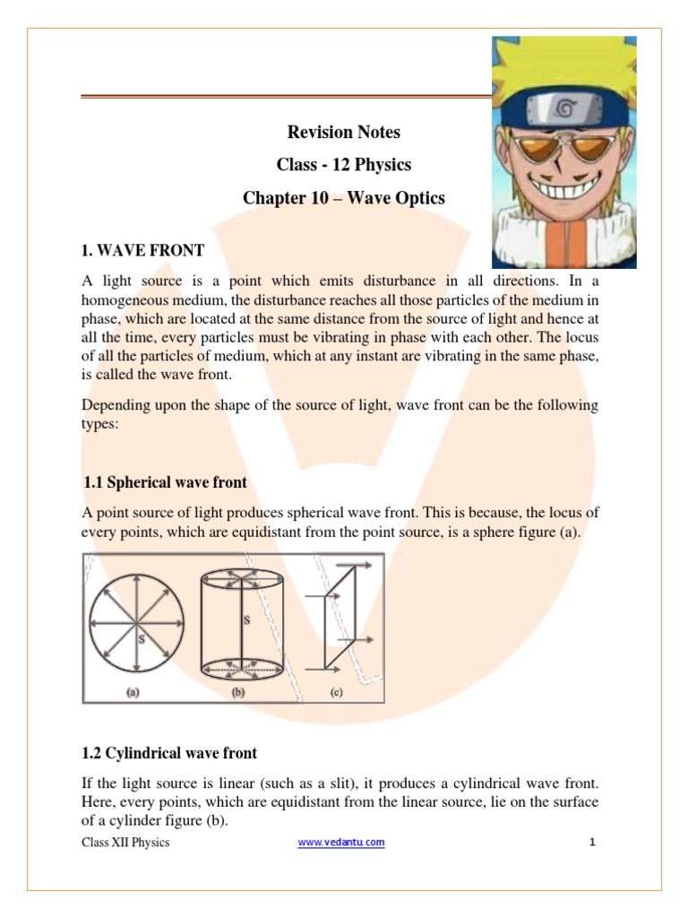 Class 12 Physics Revision Notes Wave Optics LEARN WITH GIGACHADS | PDF ...