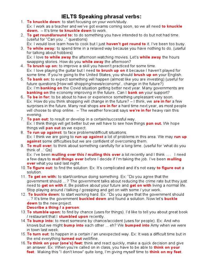 IELTS Speaking Phrasal Verbs | PDF