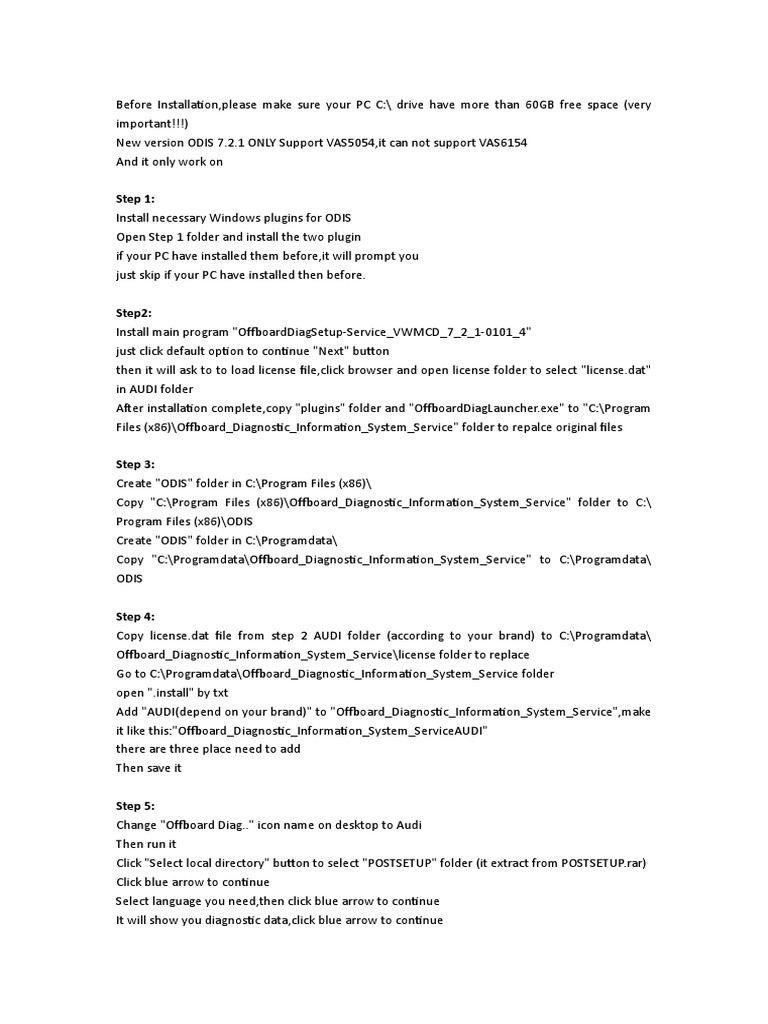 ODIS 7.2.1 Installation Guide | PDF | Computer File | Directory (Computing)