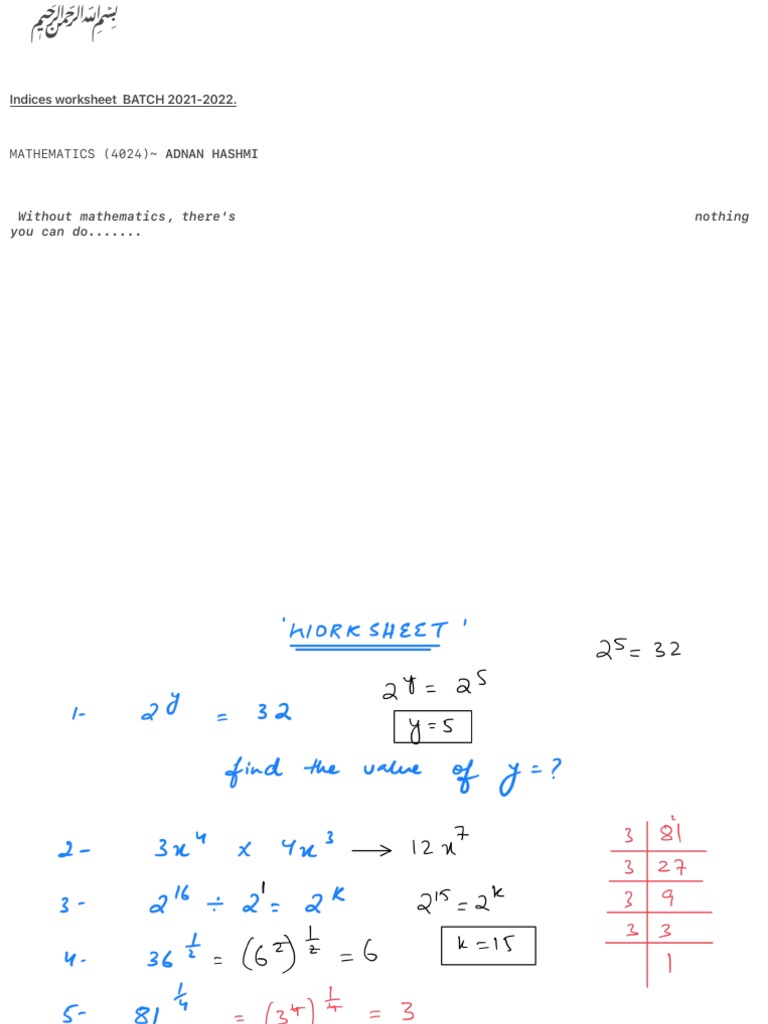 Indices Worksheet 2 | PDF