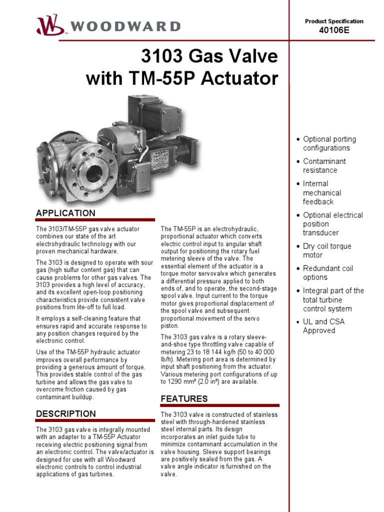 Woodward - 3103 Gas Valve With TM-55P Actuator | PDF | Actuator | Valve