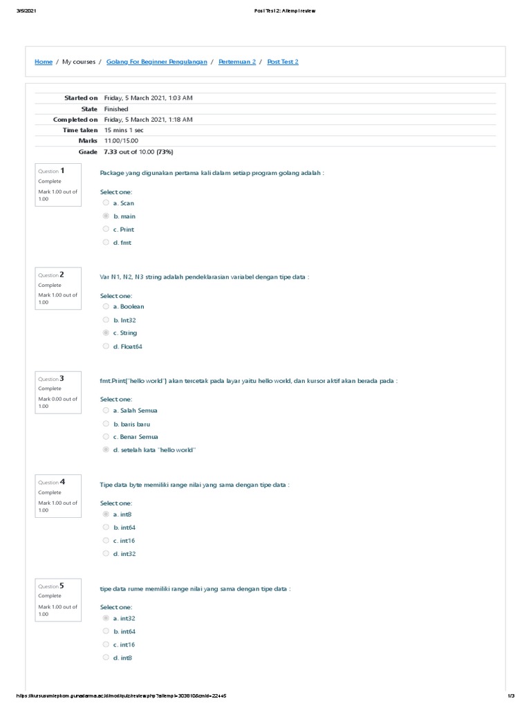Review Post Test 2: Golang | PDF