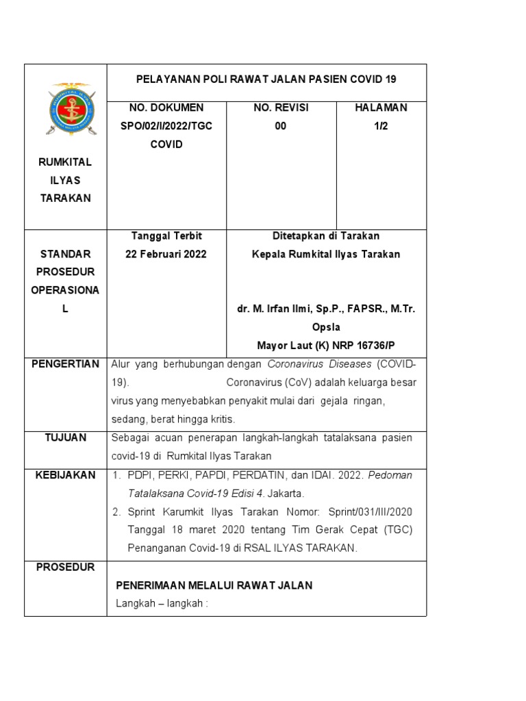 SPO Pelayanan Poli Rawat Jalan Pasien Covid 19 | PDF