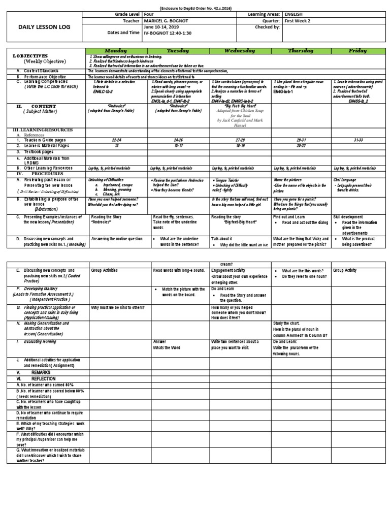 DLL English 4 Q1 WK 2 | PDF | Learning | Cognition