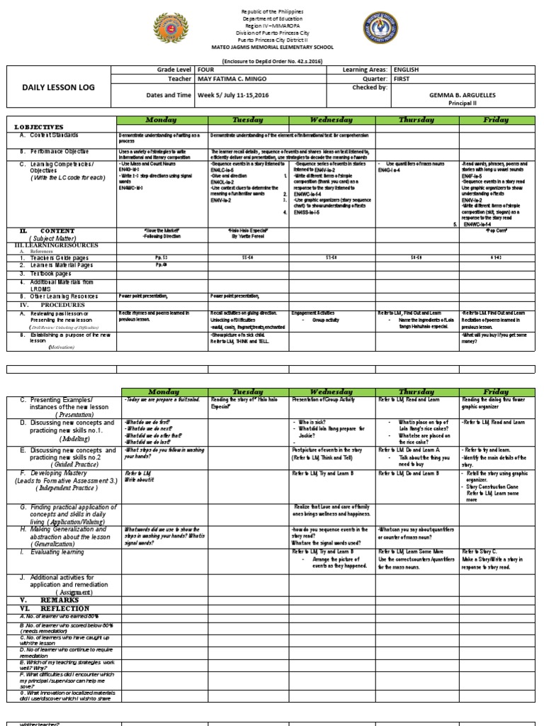 DLL English 4 Q1 WK 5 | PDF | English Language | Reading Comprehension