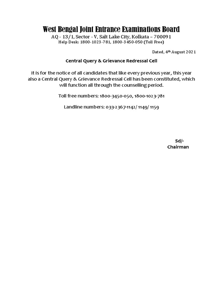 Central Query & Grievance Redressal Cell | PDF