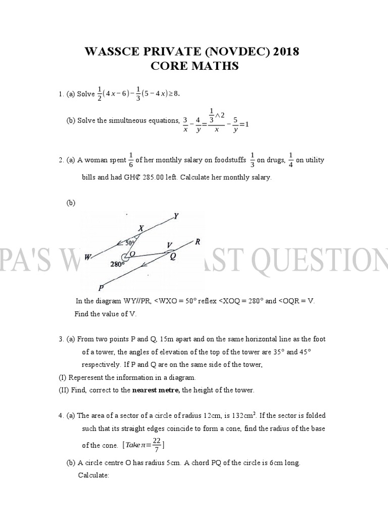 WASSCE PRIVATE (NOVDEC) 2018 CORE MATHS SOLUTIONS | PDF | Geometry ...