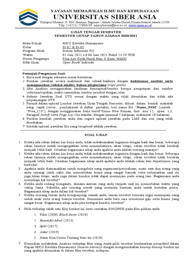 Soal UTS Estetika Humanisme | PDF
