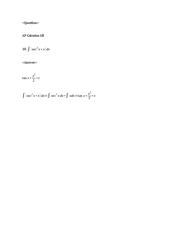 AP Calculus AB Exam Solutions | PDF | Area | Integral