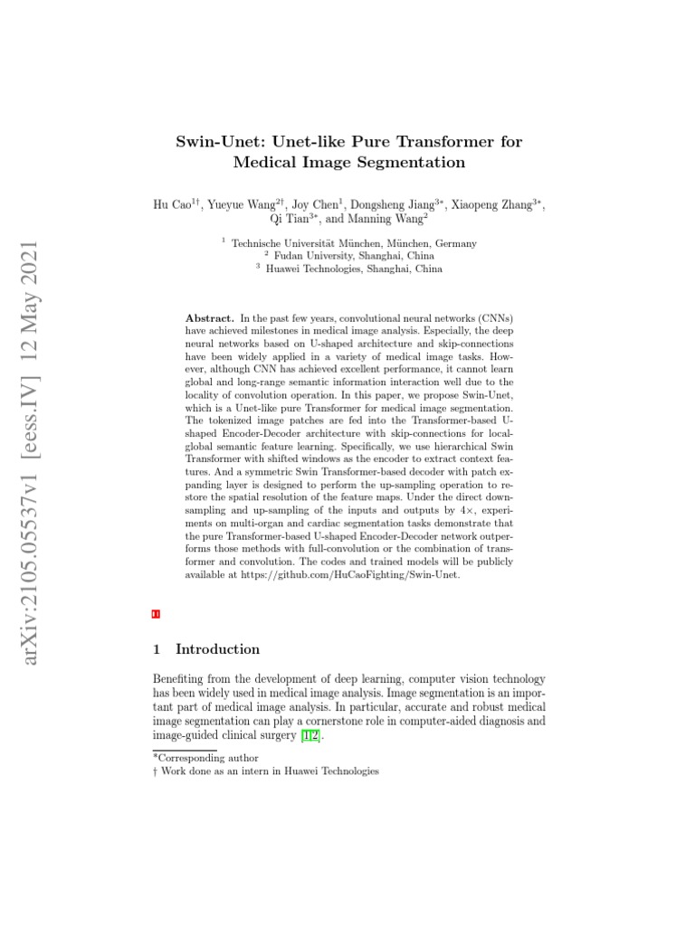 Swin-Unet: Unet-Like Pure Transformer For Medical Image Segmentation ... Swin-Unet: Unet-Like Pure Transformer For Medical Image Segmentation ...