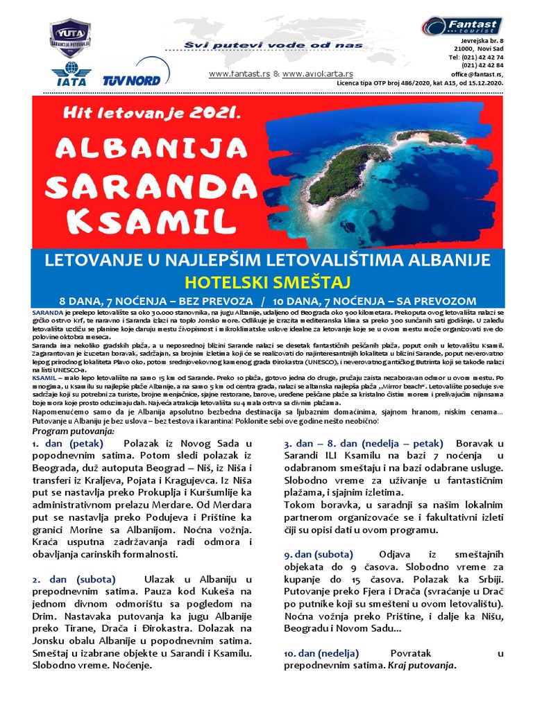 Albanija - Saranda - Ksamil - Hotelski Smeštaj | PDF