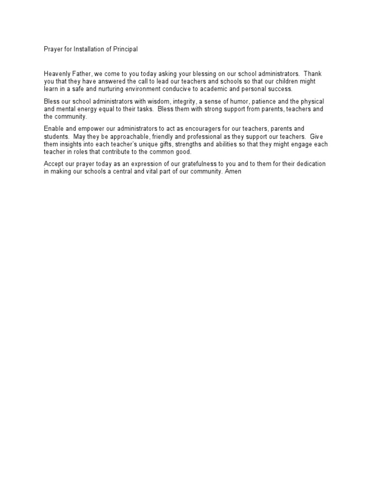 Prayer for New Principal's Installation | PDF