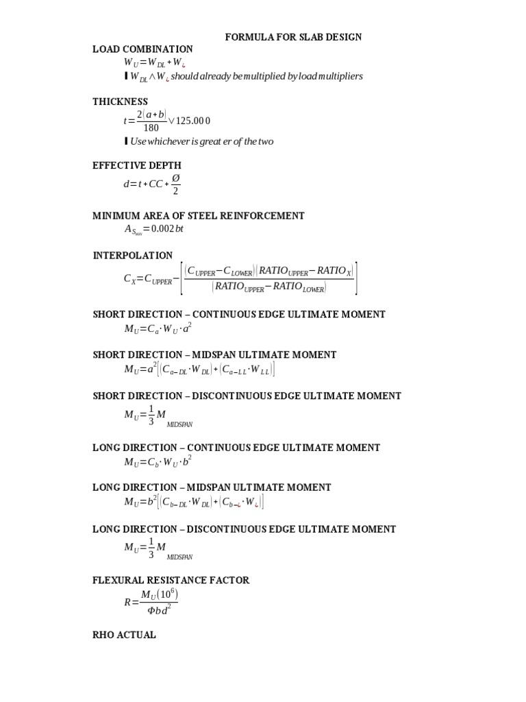 Slab Design Formula and Calculations | PDF | Teaching Methods & Materials