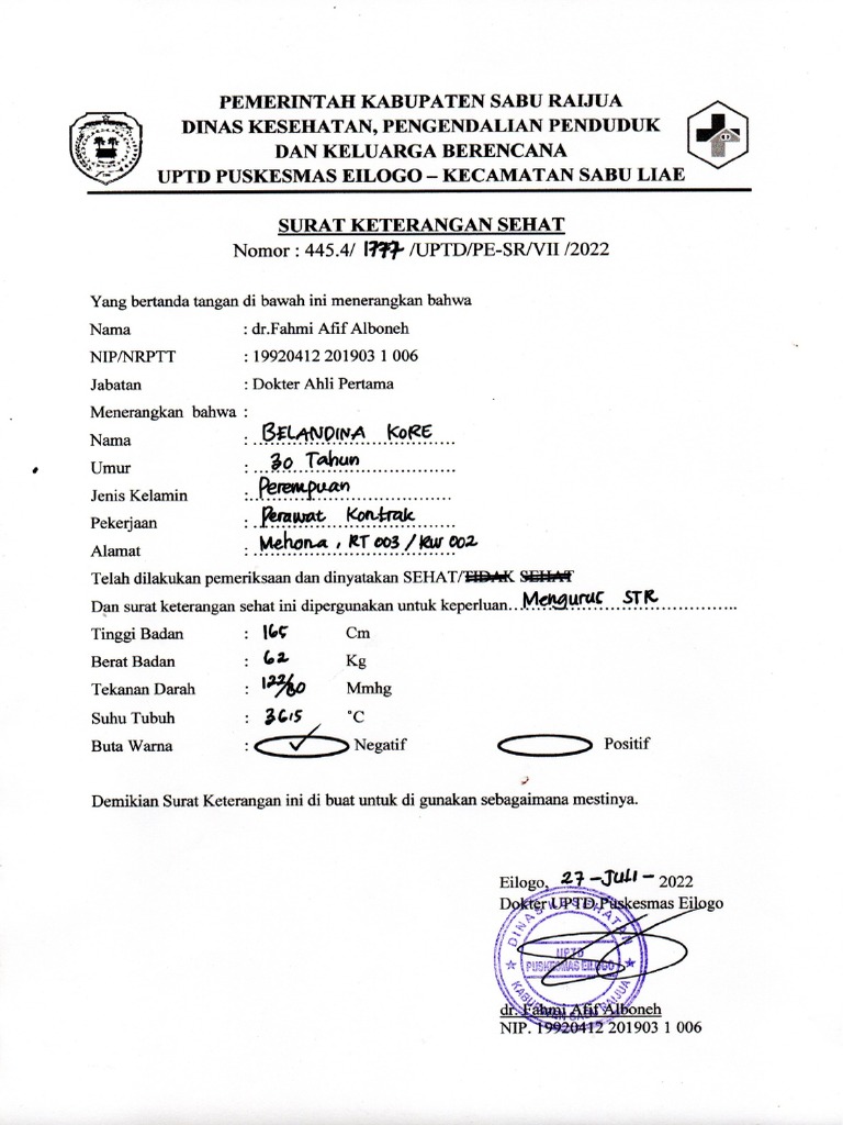 Surat Keterangan Sehat | PDF