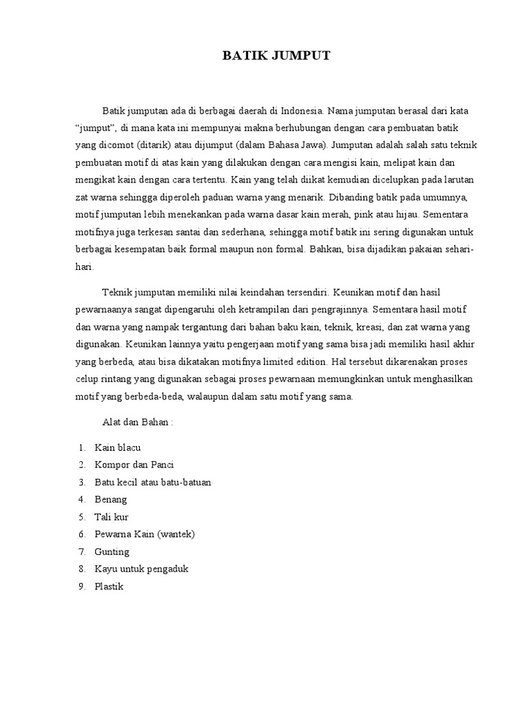 Teknik Pembuatan Batik Jumputan Pdf